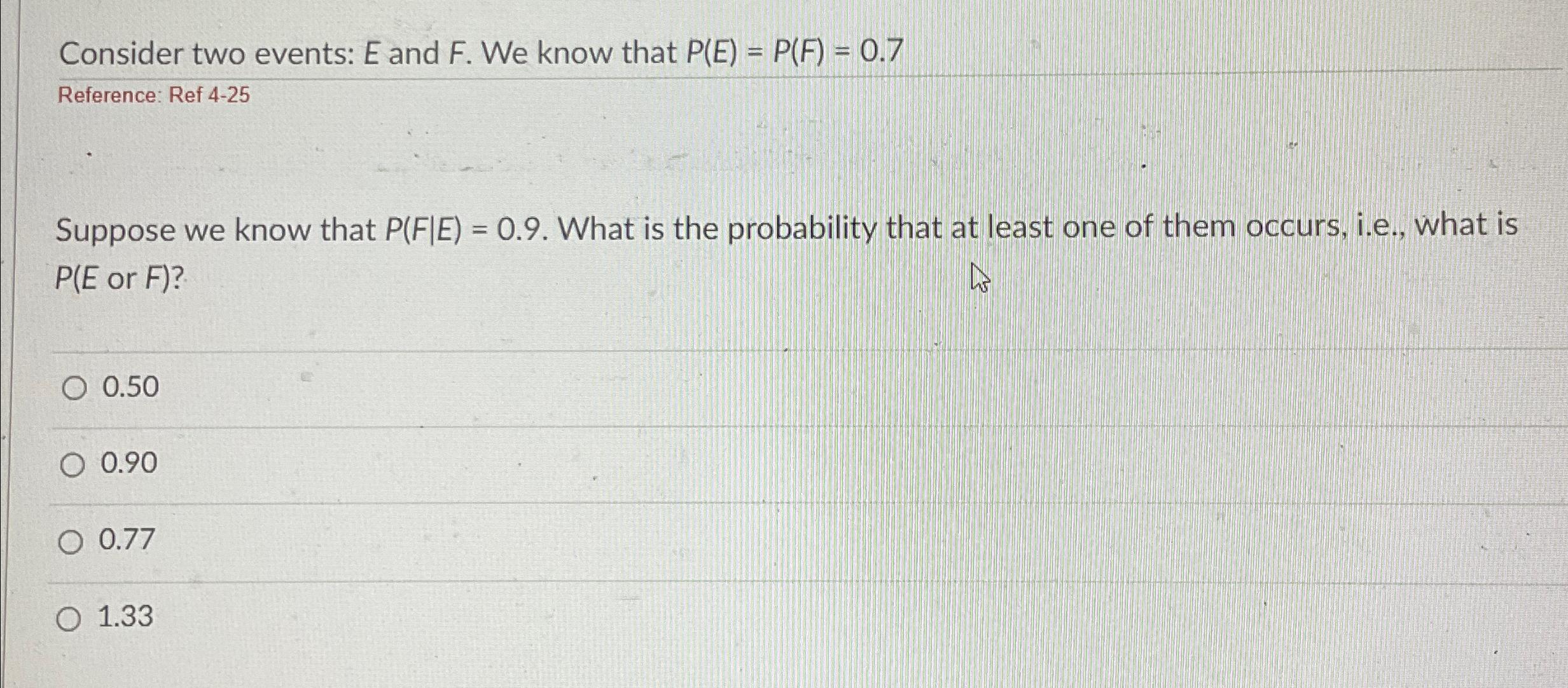 Solved Consider two events: E and F. We know that | Chegg.com