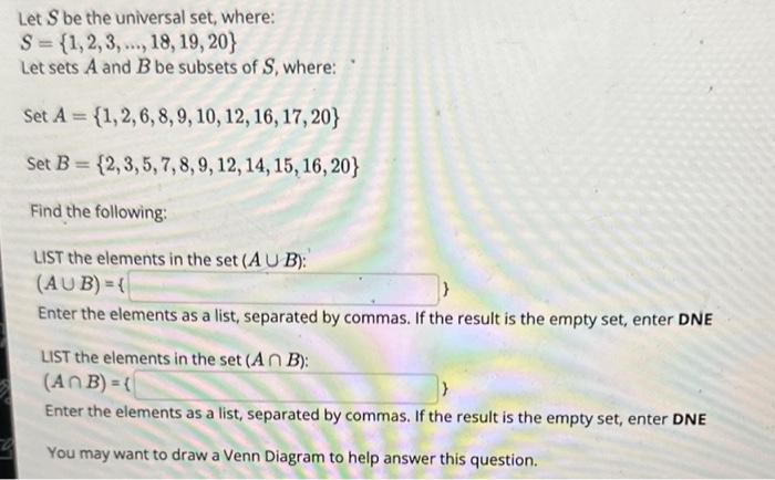 Solved Let S be the universal set, where: | Chegg.com