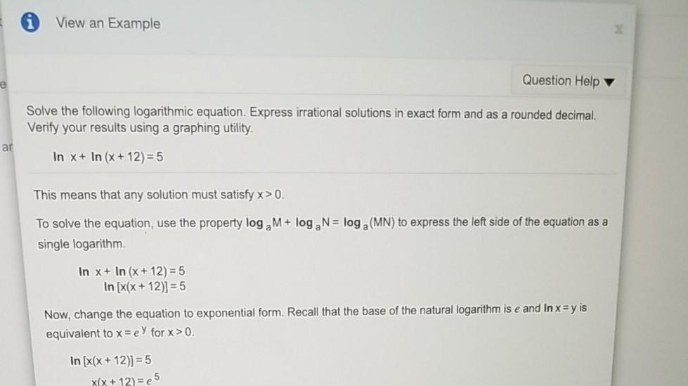 Solved Solve the following logarithmic equation Express | Chegg.com