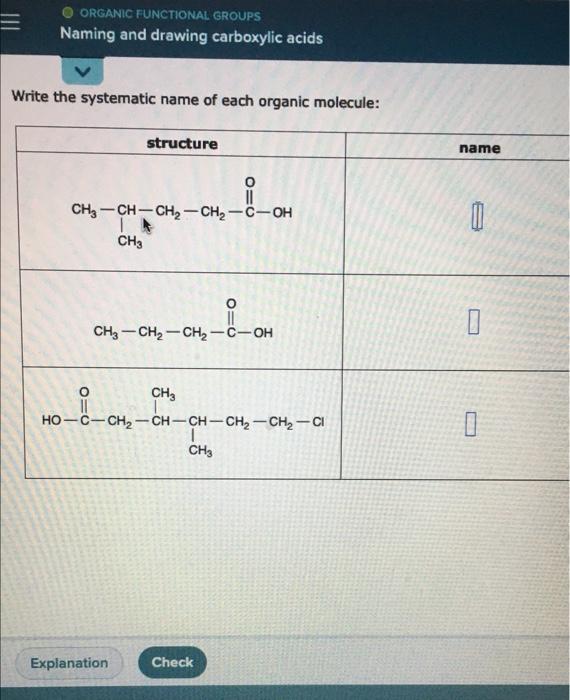 Solved ORGANIC FUNCTIONAL GROUPS Naming and drawing | Chegg.com