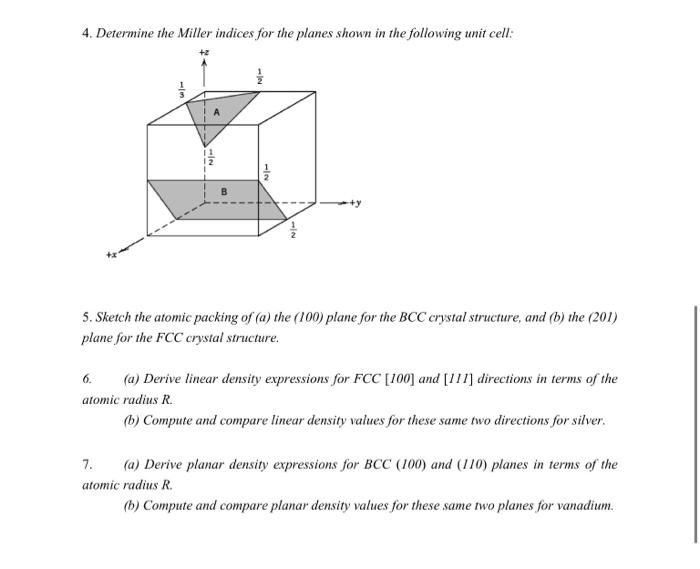 Solved 4. Determine the Miller indices for the planes shown | Chegg.com