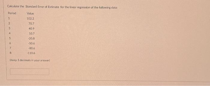 Calculate the Standard Error of Estimate for the | Chegg.com