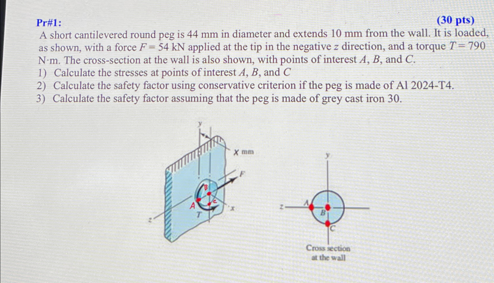 Solved Pr#1:(30 ﻿pts)A short cantilevered round peg is 44mm | Chegg.com