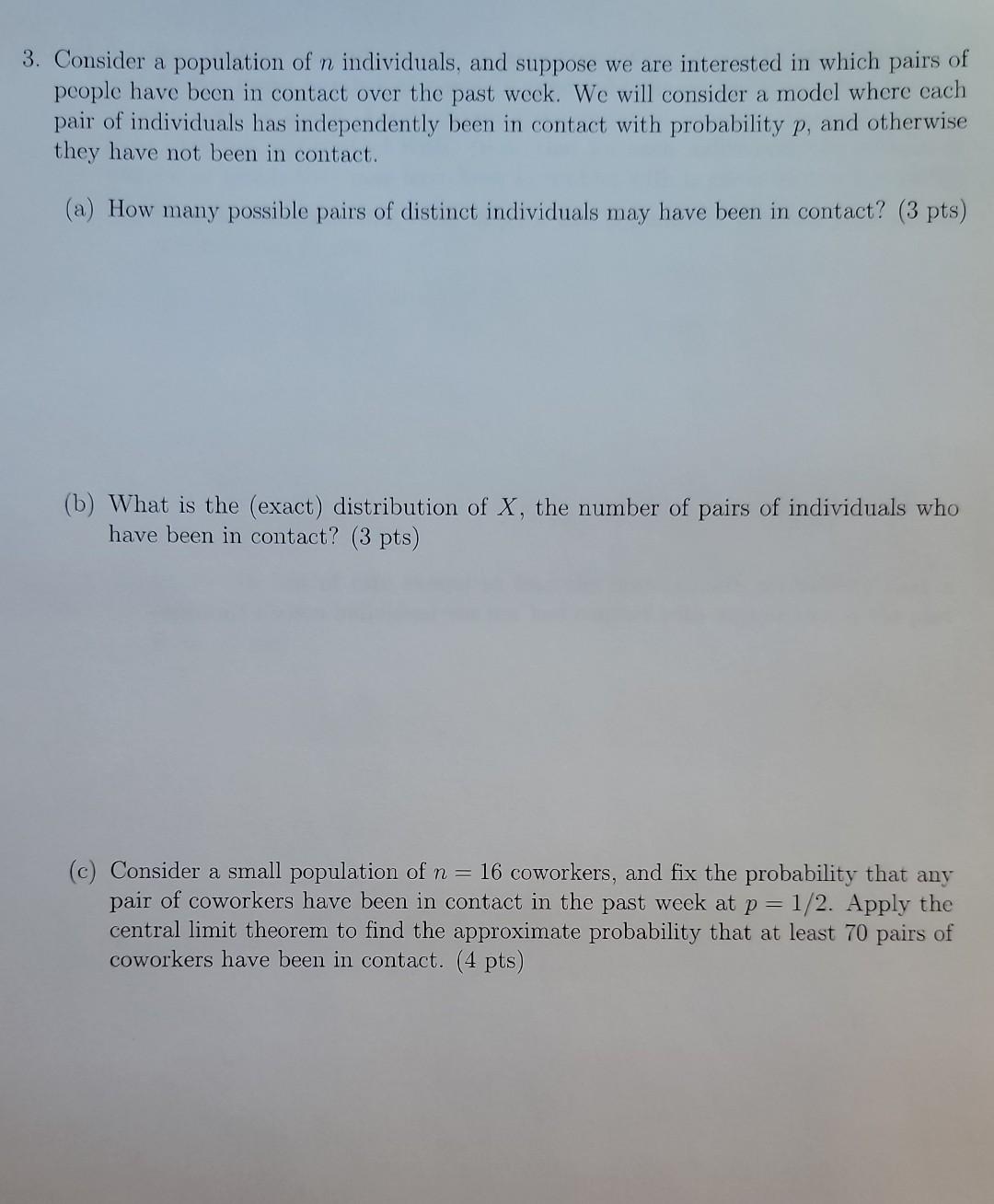 Solved 3. Consider a population of n individuals, and | Chegg.com