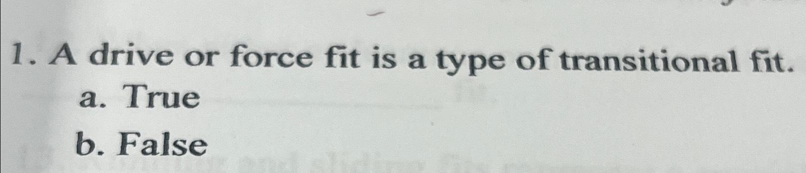 Solved A drive or force fit is a type of transitional fit.a. | Chegg.com