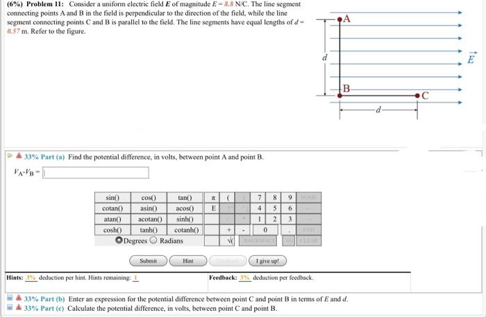 Solved (6%) Problem 11: Consider a uniform electric field E | Chegg.com