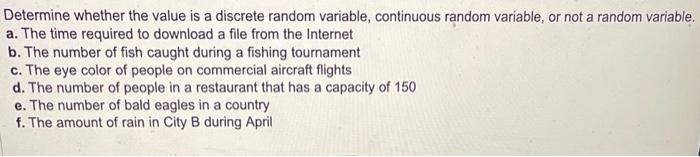 Determine whether the value is a discrete random | Chegg.com