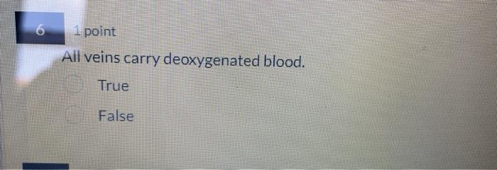 Solved All veins carry deoxygenated blood. True False | Chegg.com