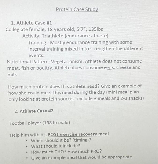 Solved 1. Athlete Case #1 Collegiate female, 18 years old, | Chegg.com