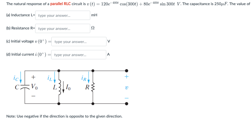 The natural response of ﻿a parallel RLC ﻿circuit | Chegg.com