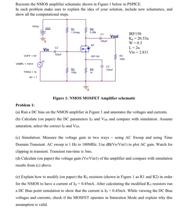 Recreate the NMOS amplifier schematic shown in Figure | Chegg.com