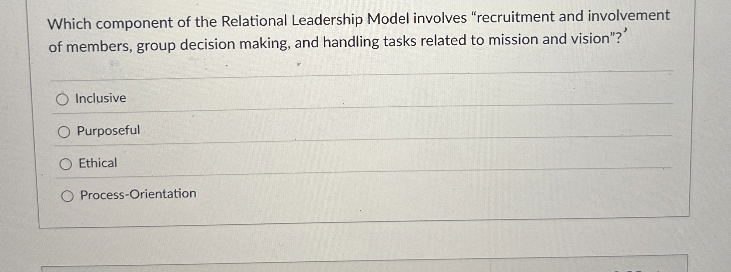 Solved Which component of the Relational Leadership Model | Chegg.com