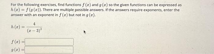 Solved For the following exercises, find functions f(x) and | Chegg.com