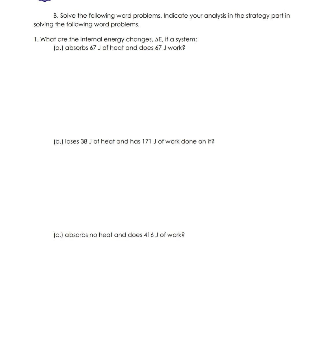 Solved B. Solve the following word problems. Indicate your | Chegg.com