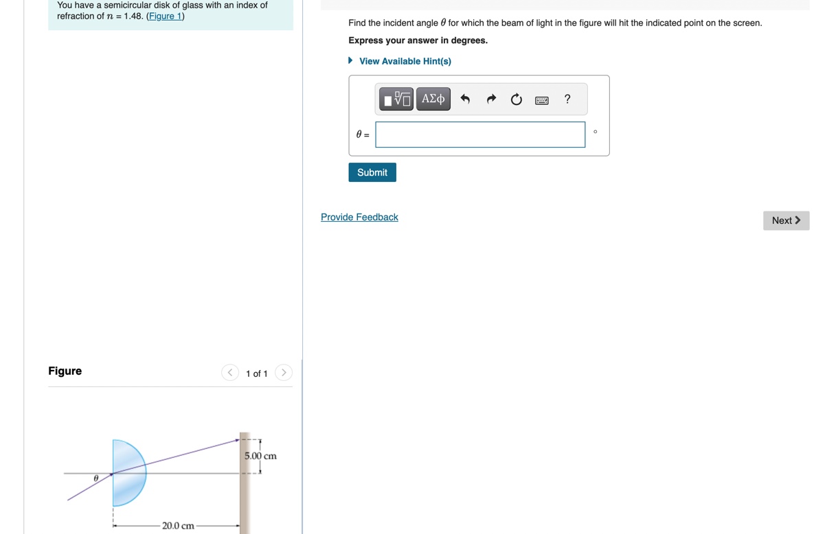 Solved You have a semicircular disk of glass with an index | Chegg.com