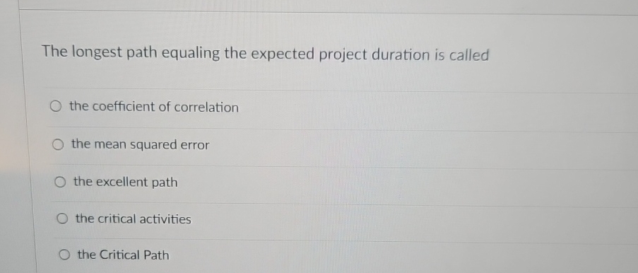 Solved The longest path equaling the expected project | Chegg.com