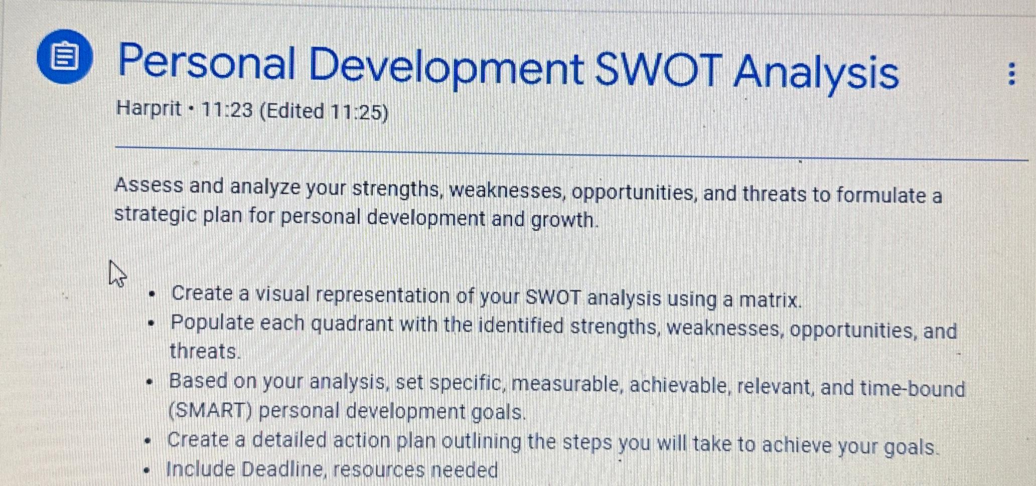 Solved (1) ﻿Personal Development SWOT AnalysisAssess and | Chegg.com