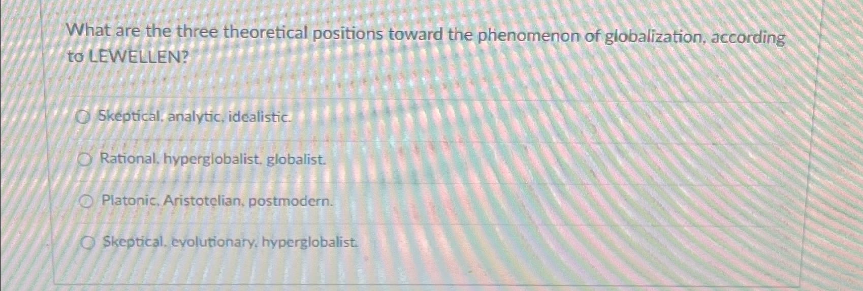 Solved What are the three theoretical positions toward the | Chegg.com