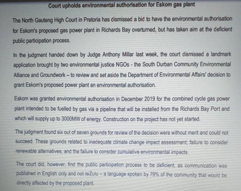Solved Court upholds environmental authorisation for Eskom | Chegg.com