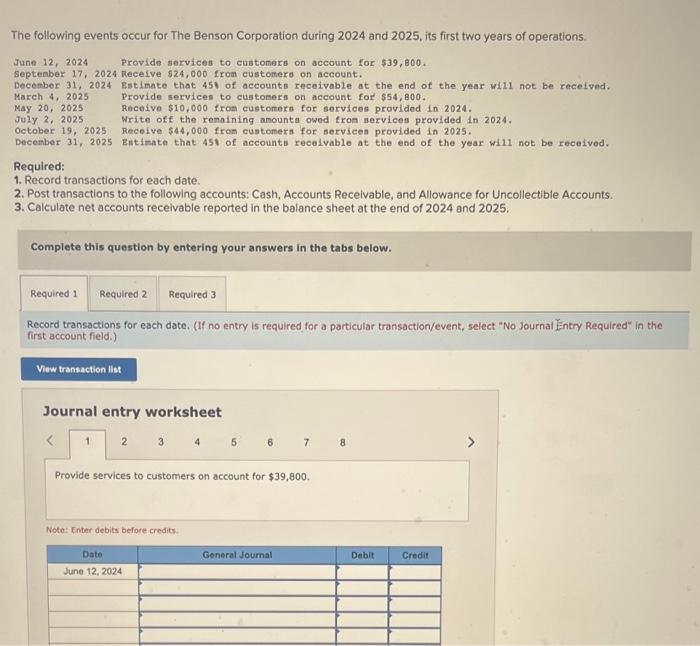 Solved The following events occur for The Benson Corporation | Chegg.com