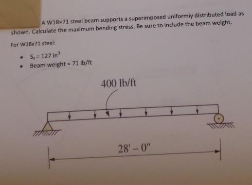 Solved A W18x71 steel beam supports a superimposed uniformly | Chegg.com
