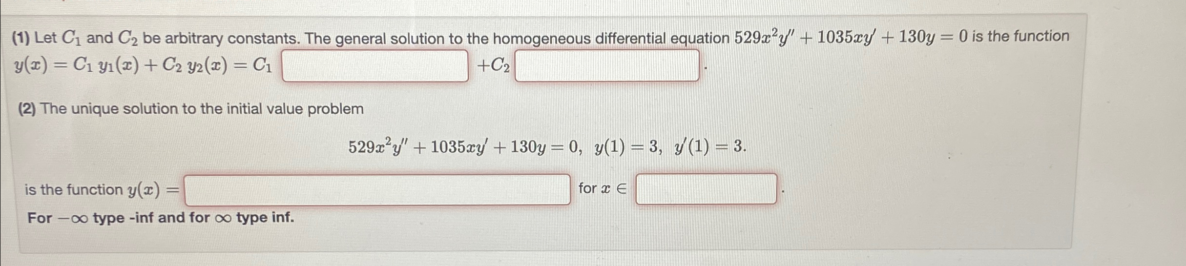 Solved (1) ﻿Let C1 ﻿and C2 ﻿be arbitrary constants. The | Chegg.com