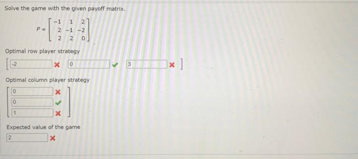 Solved Solve the game with the given payoff matrix, PE -1 1 | Chegg.com