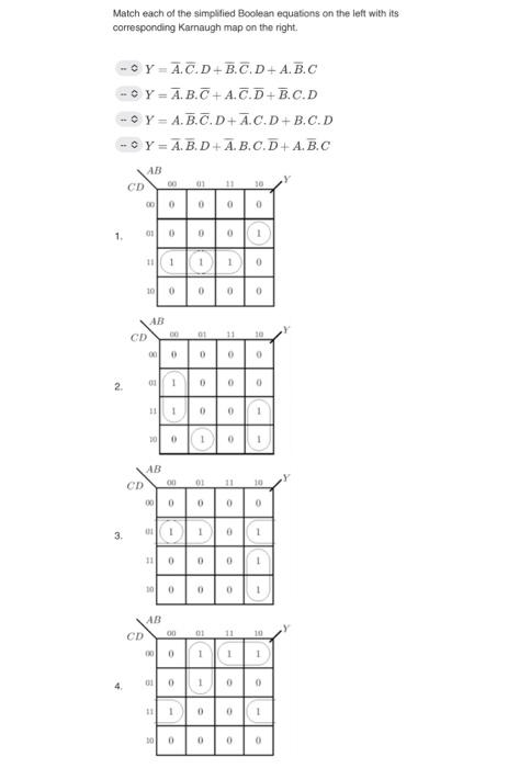 Solved Match each of the simplified Boolean equations on the | Chegg.com