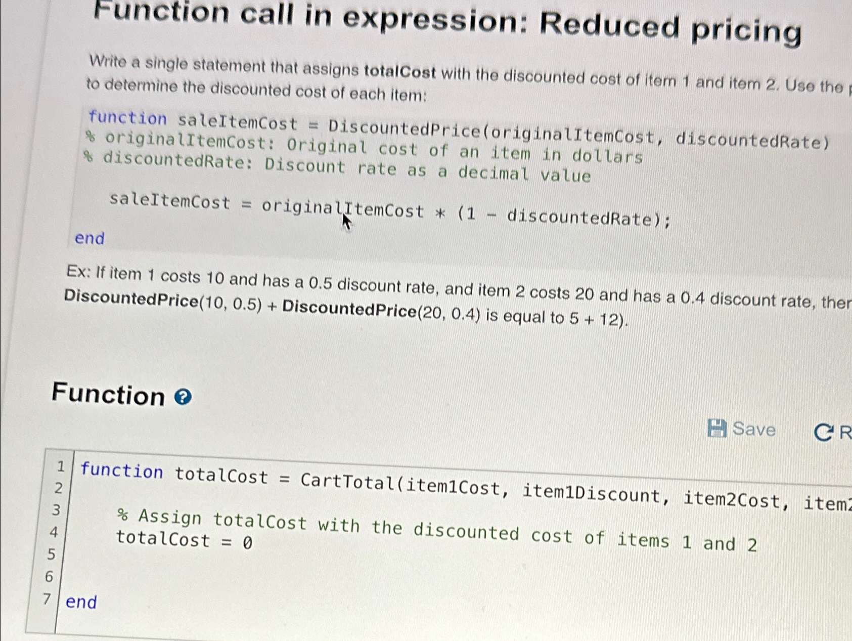 Function call in expression: Reduced pricingWrite a | Chegg.com