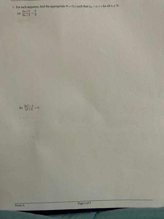 Solved 1. For each sequence, find the appropriate N=f(c) | Chegg.com