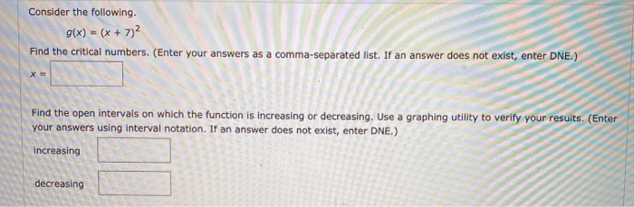 Solved Consider the following. 9(x) = (x + 7)2 Find the | Chegg.com