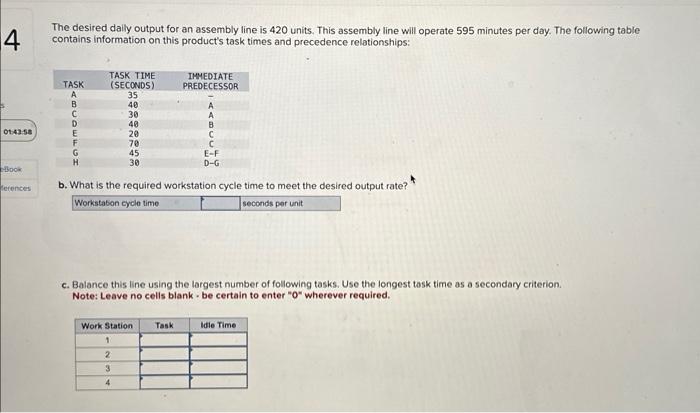 Solved The desired dally output for an assembly line is 420 | Chegg.com