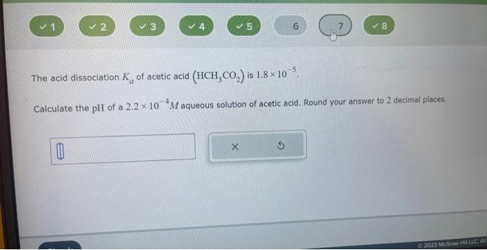 Solved The acid dissociation Ka of acetic acid (HCH3CO2) is | Chegg.com