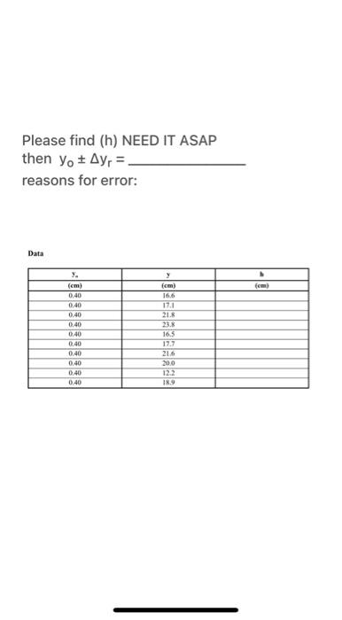 Please find (h) NEED IT ASAP then y0±Δyr= reasons for | Chegg.com