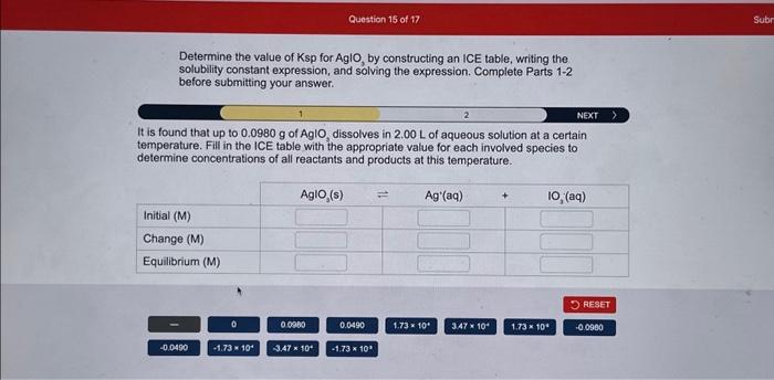 Solved Determine the value of Ksp for AgIO, by constructing | Chegg.com