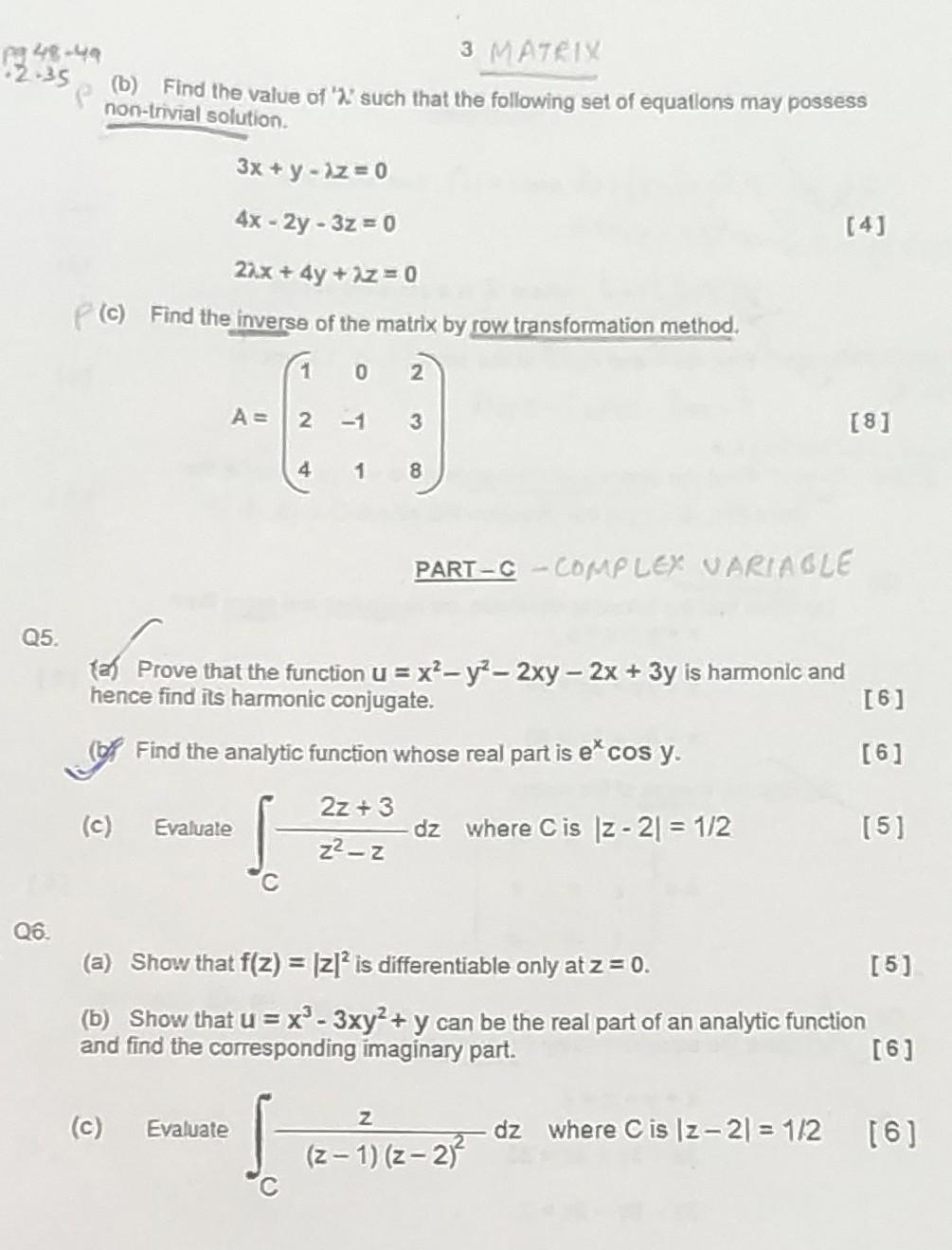 Solved Solve all these questions from matrix n complex | Chegg.com
