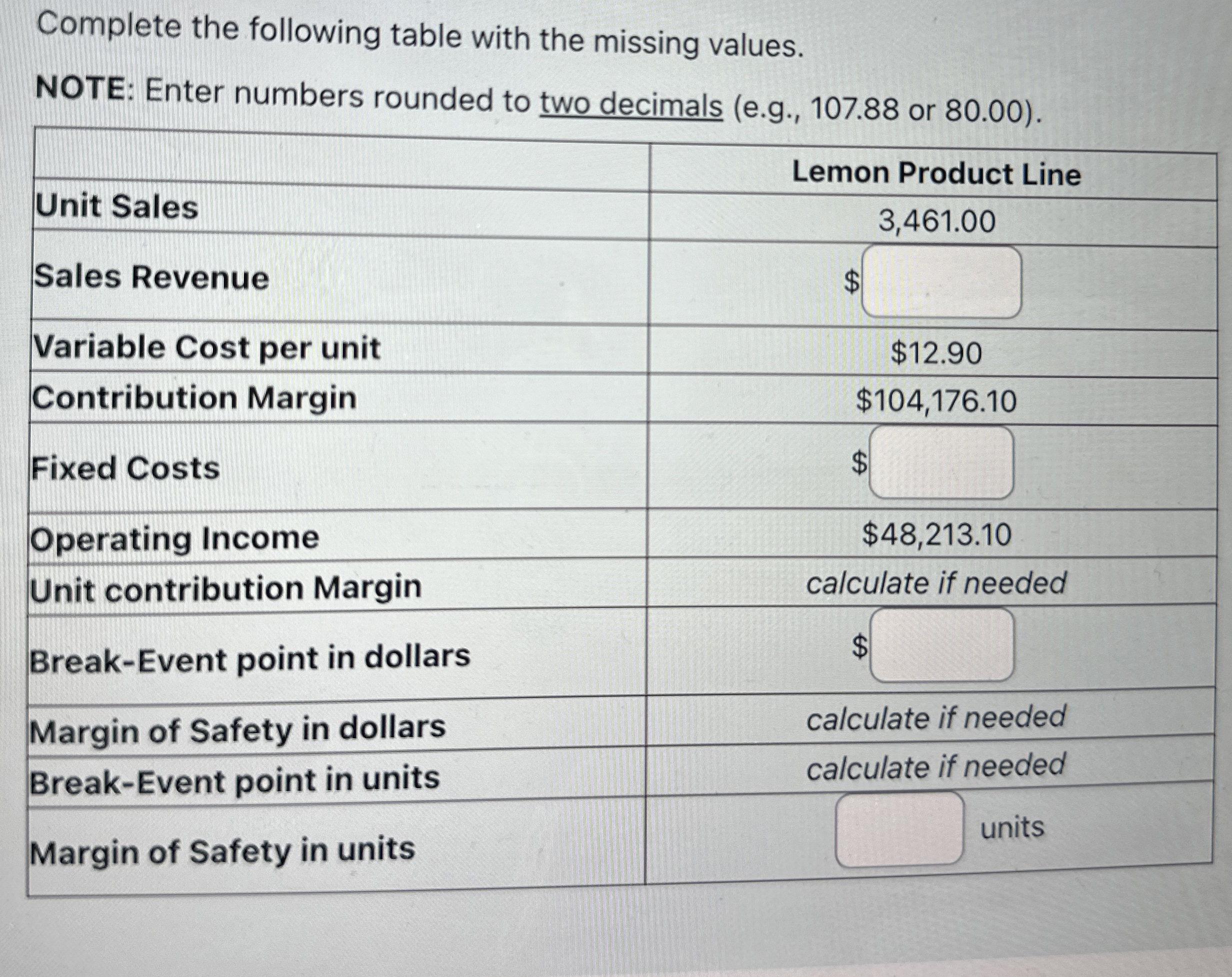 Solved Complete the following table with the missing | Chegg.com