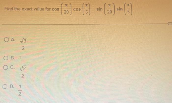 Solved Find the exact value for | Chegg.com