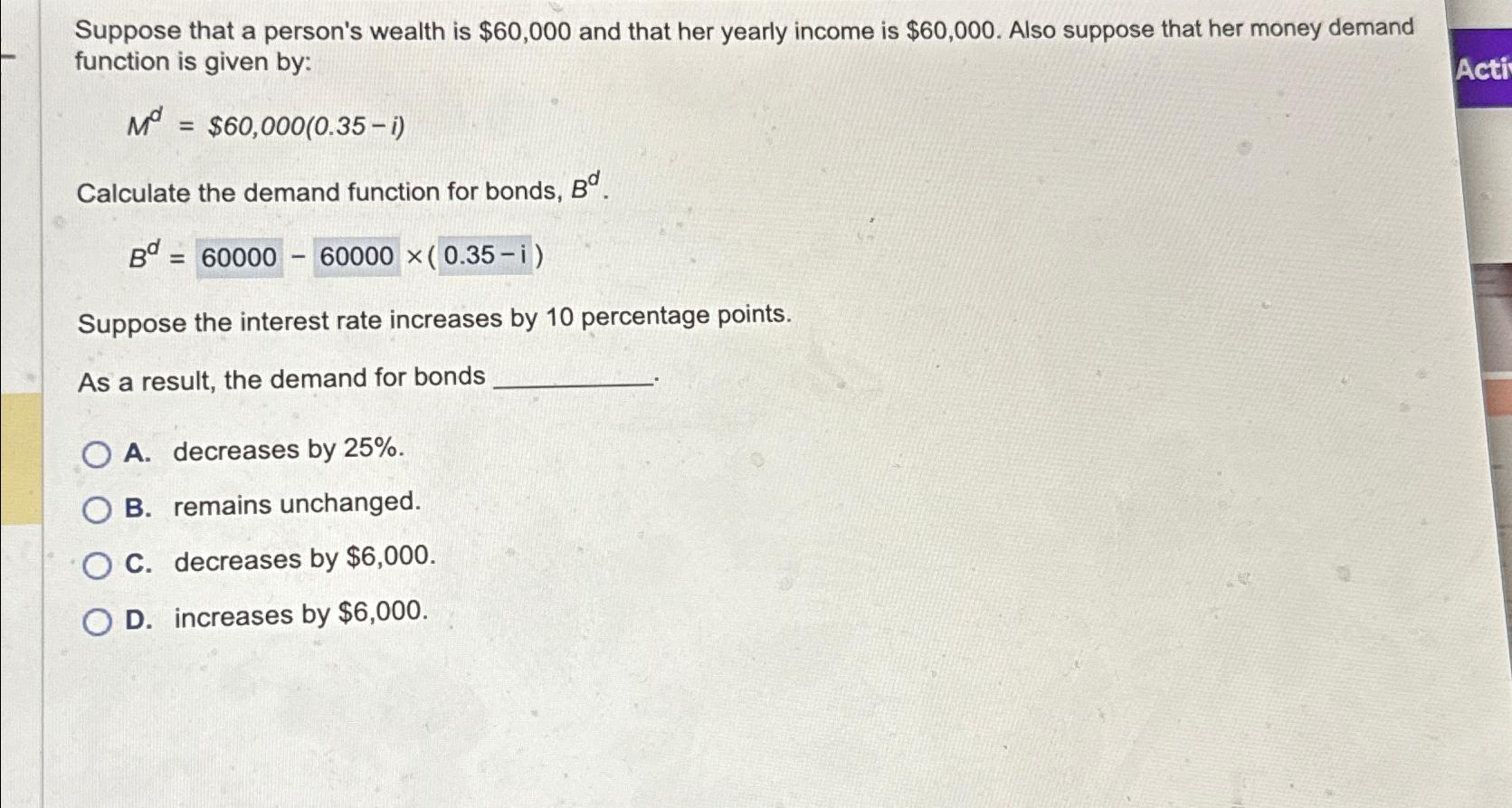 Solved Suppose that a person's wealth is $60,000 ﻿and that | Chegg.com