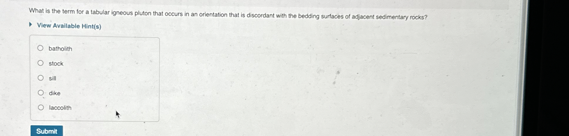 Solved What is the term for a tabular igneous pluton that | Chegg.com