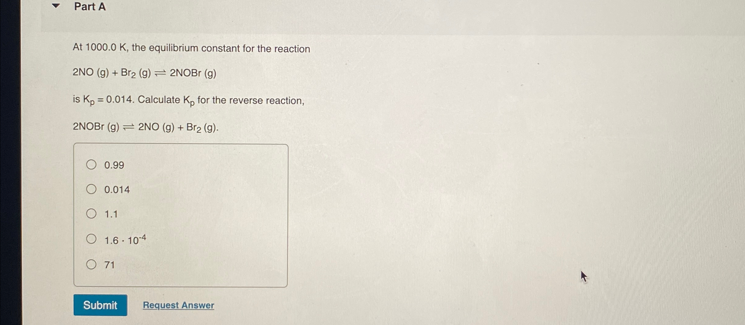 Solved Part AAt 1000.0K, ﻿the equilibrium constant for the | Chegg.com