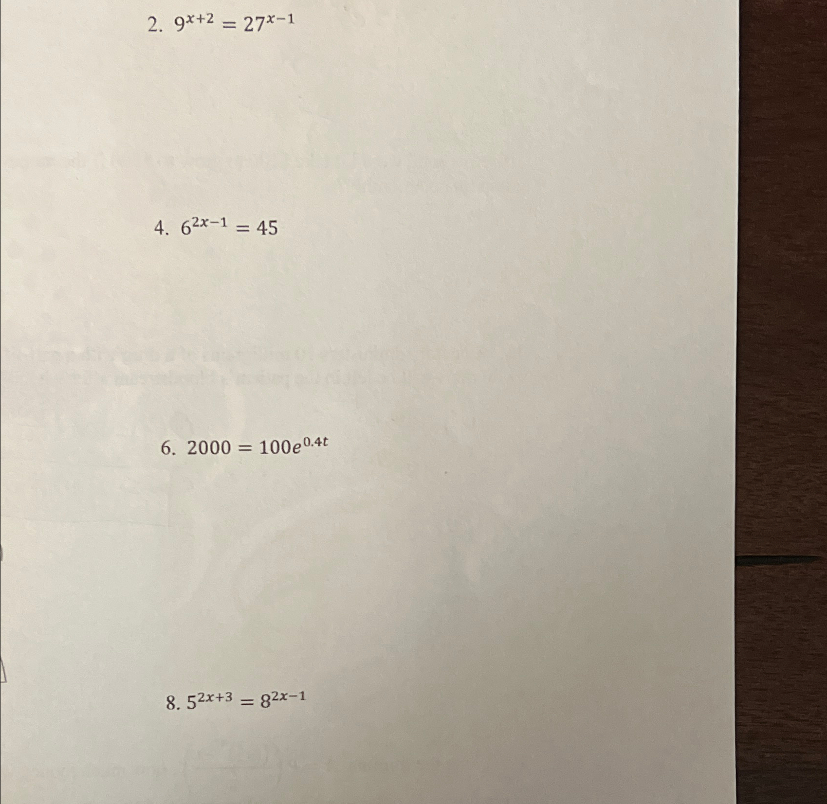 Solved Solve the exponential equations | Chegg.com