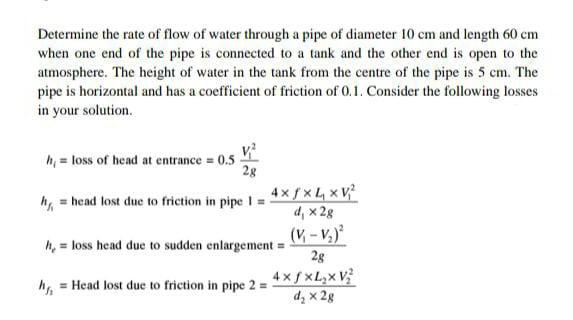 Solved Determine the rate of flow of water through a pipe of | Chegg.com