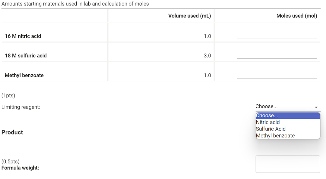 Solved Amounts starting materials used in lab and | Chegg.com