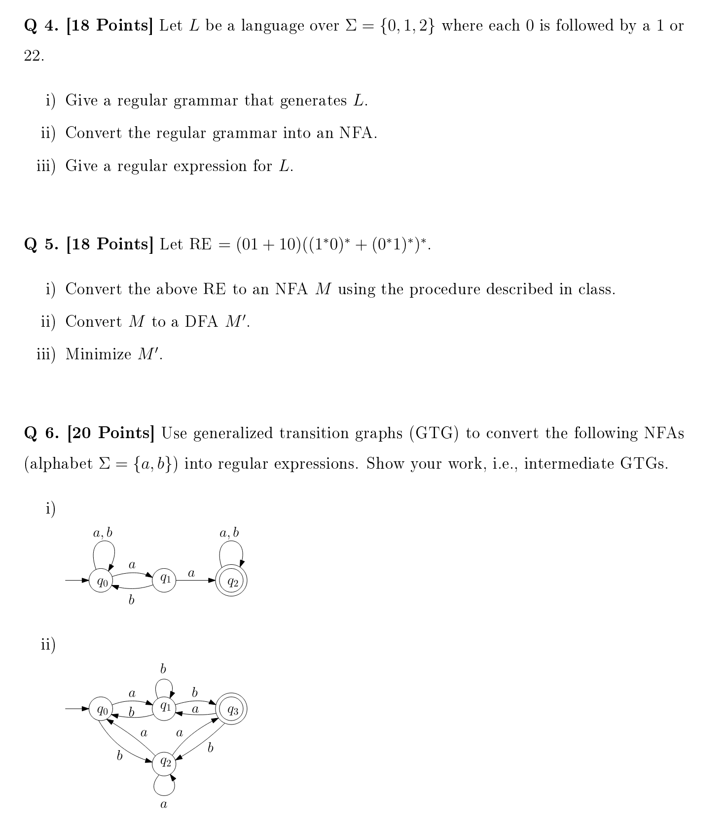 Solved Q 4.Let L ﻿be a language over Σ={0,1,2} ﻿where each 0 | Chegg.com