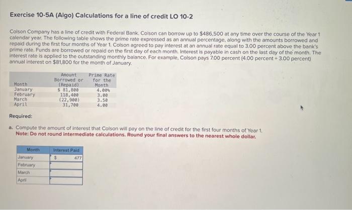 Solved Exercise 10-5A (Algo) Calculations for a line of | Chegg.com