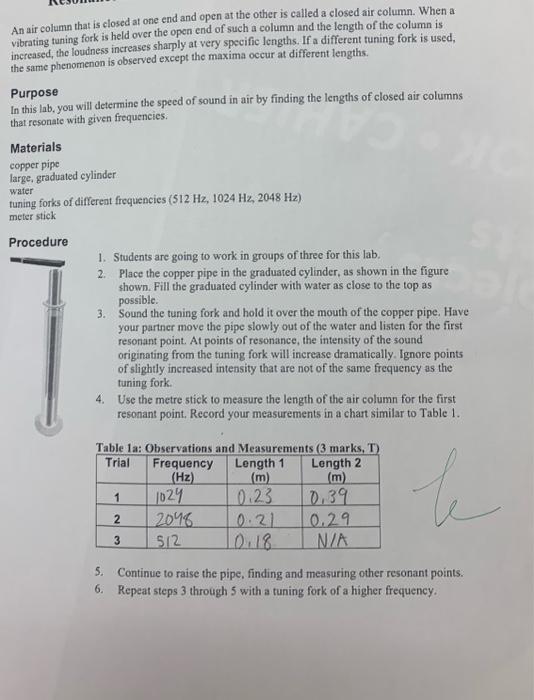 An air column that is closed at one end and open at | Chegg.com