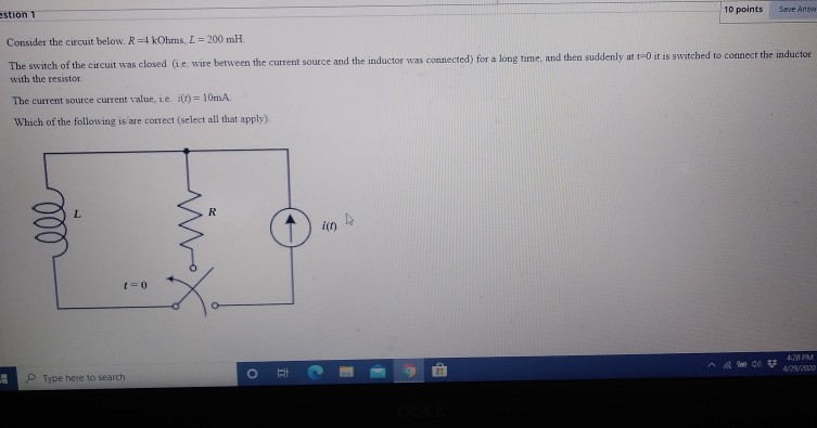 Solved stion 1 10 points Save Ans Consider the circuit | Chegg.com