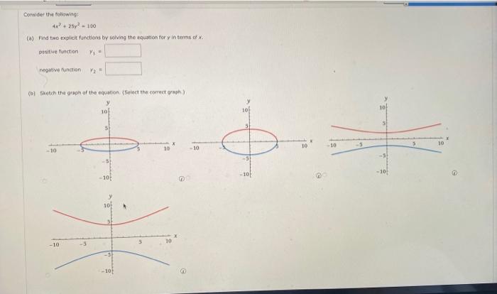 Solved Gansider the followingt. 4x2+25y2=100 (a) Find twe | Chegg.com