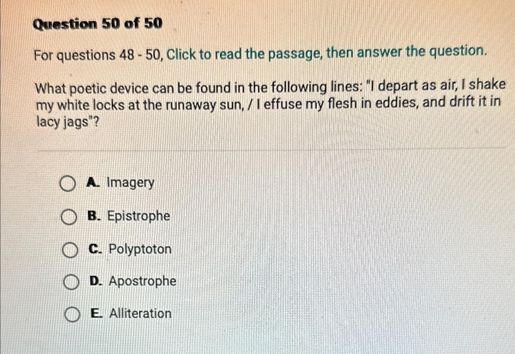Solved Question 50 ﻿of 50For questions 48 - 50, ﻿Click to | Chegg.com